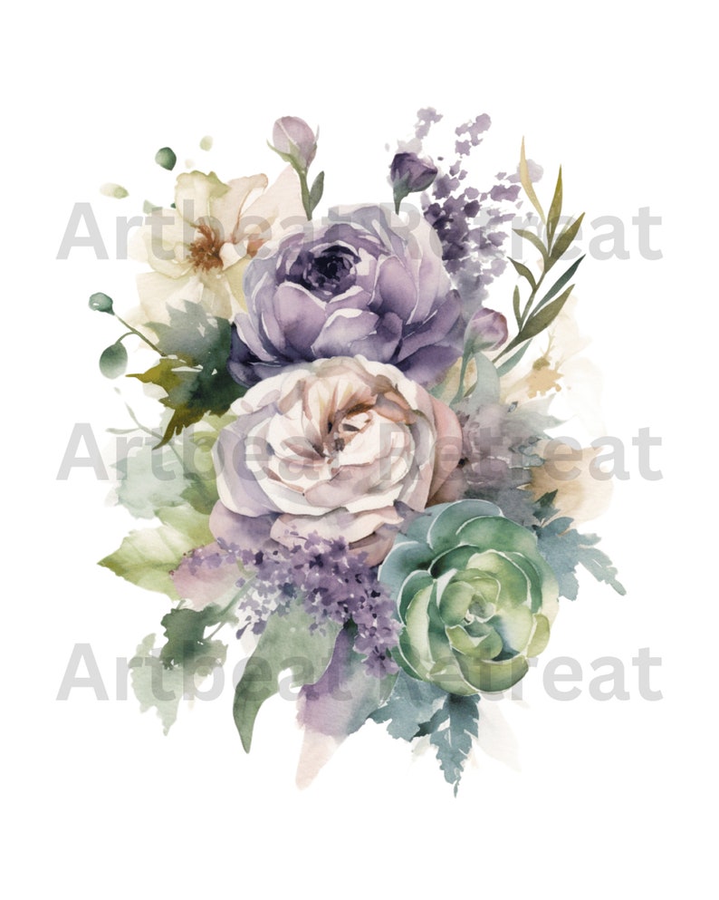 Sage Green and Lilac Wall Art Digital Watercolor Painting Botanical ...