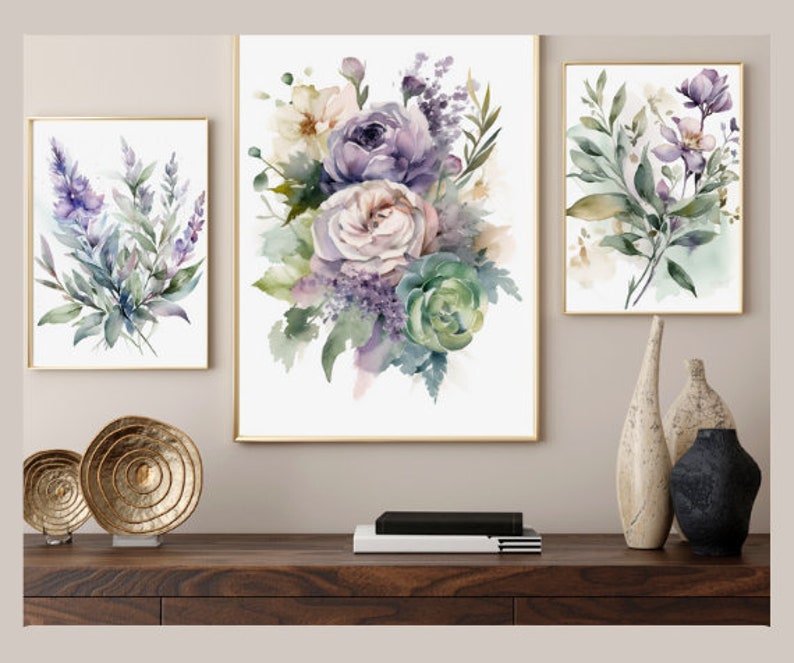 Sage Green and Lilac Wall Art Digital Watercolor Painting - Etsy