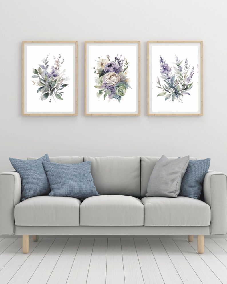 Sage Green and Lilac Wall Art Digital Watercolor Painting Botanical ...