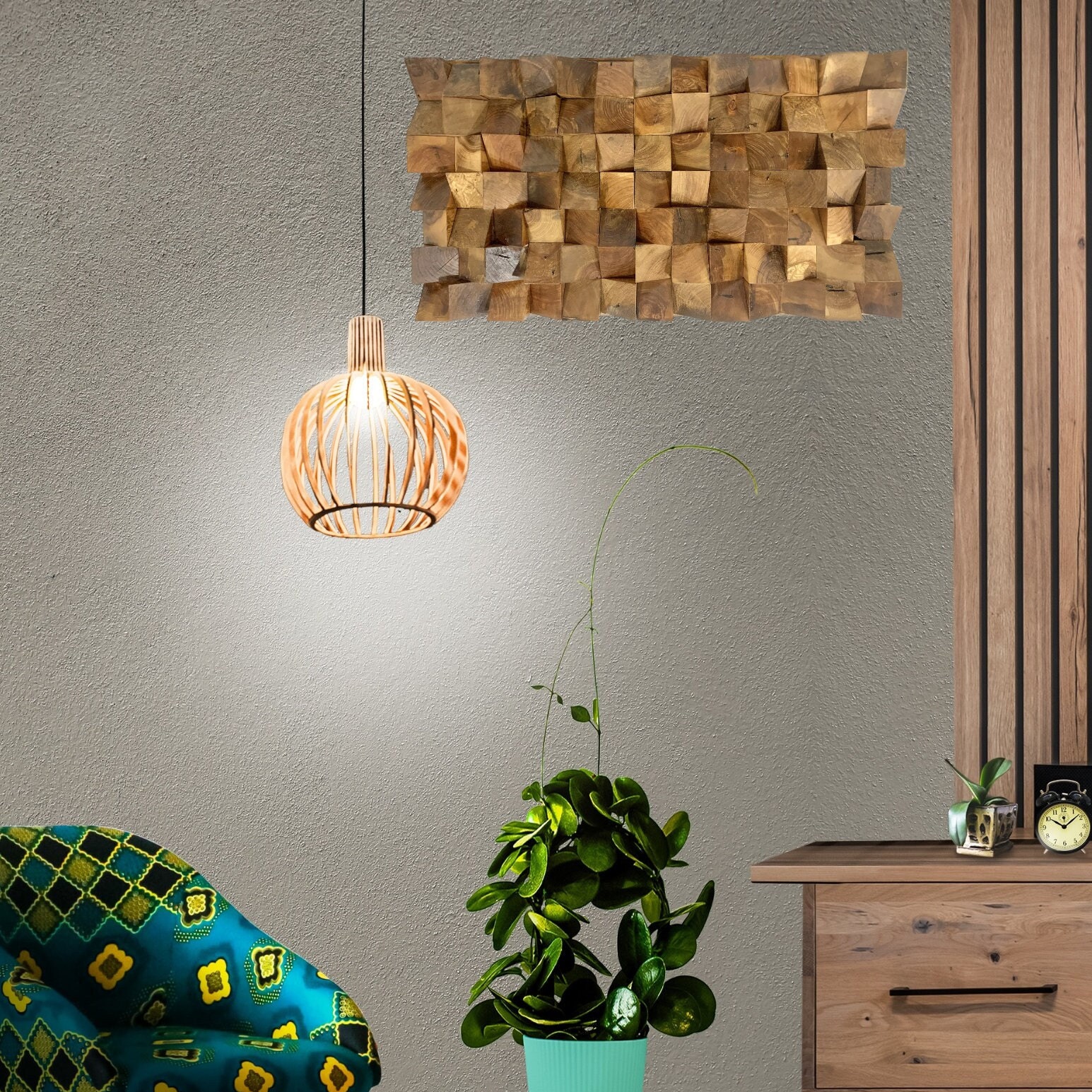 Reclaimed Wood 3D Square Wall Art Modern Rustic Home Decor Farmhouse ...