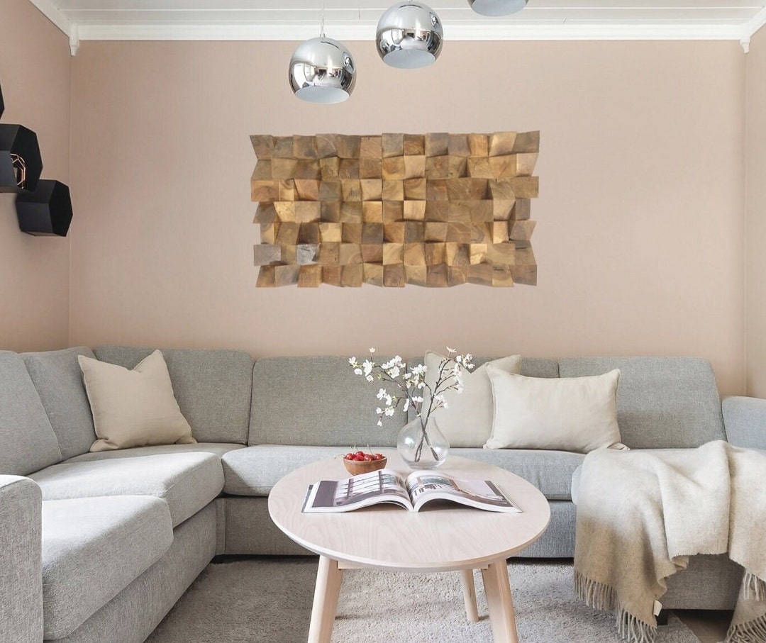 Reclaimed Wood 3D Square Wall Art Modern Rustic Home Decor Farmhouse ...