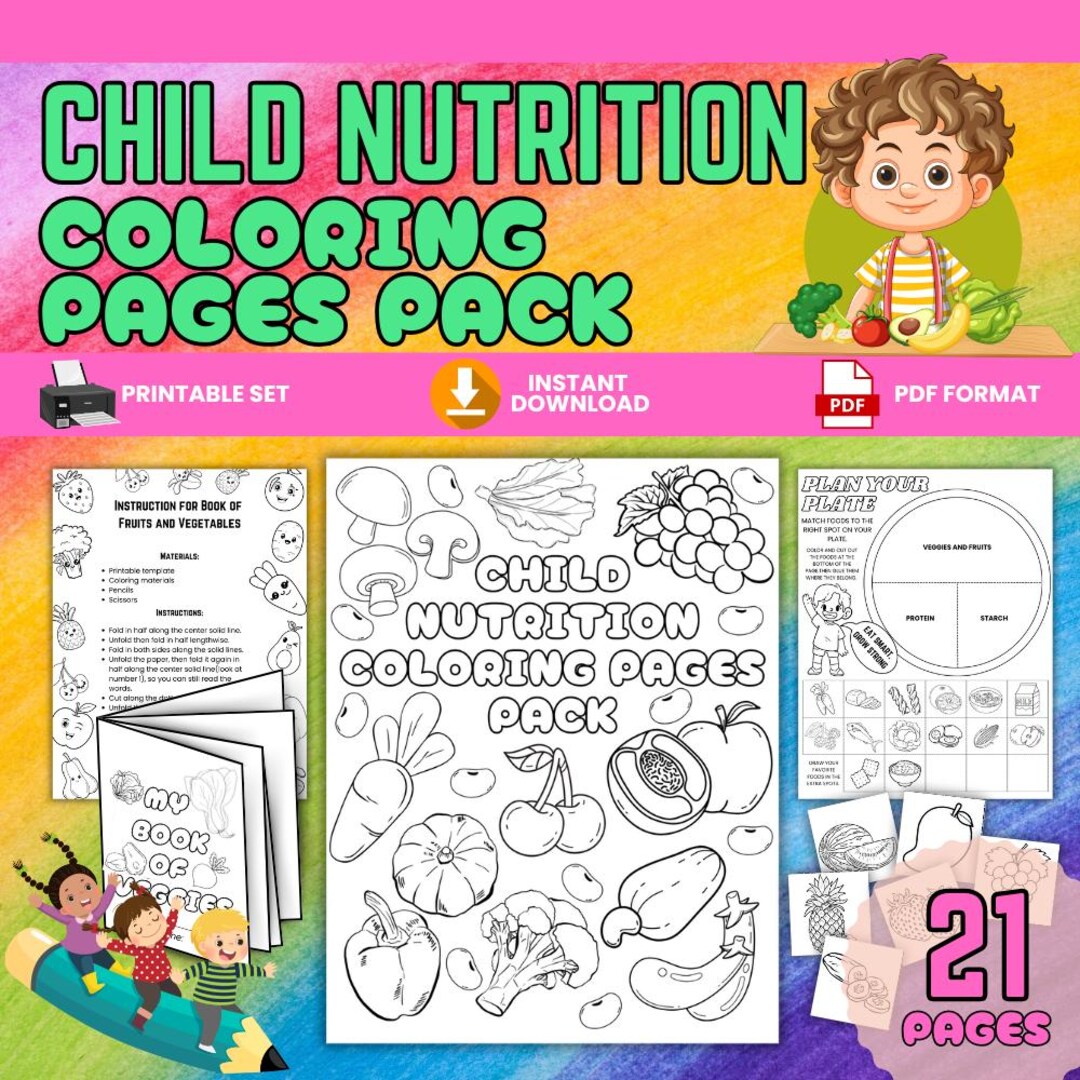 Child Nutrition Colouring Pages and Books - Instant Download - Etsy