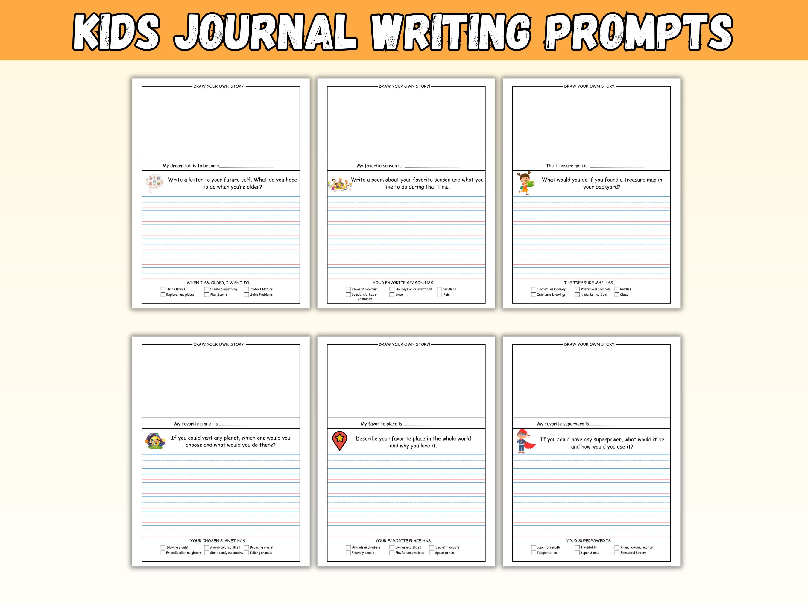 Kids Writing Journal Prompts - Instant Download - Etsy