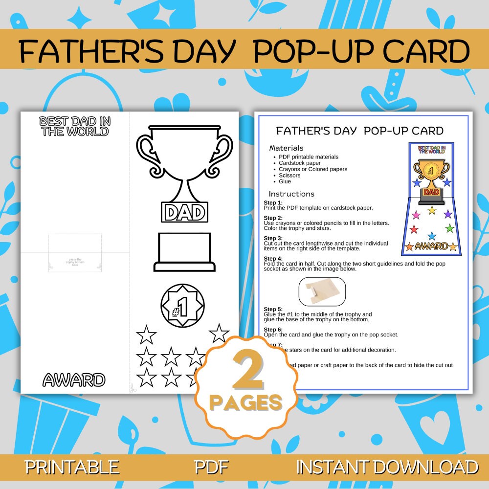 Father's Day Pop up Card - Instant Download - Etsy