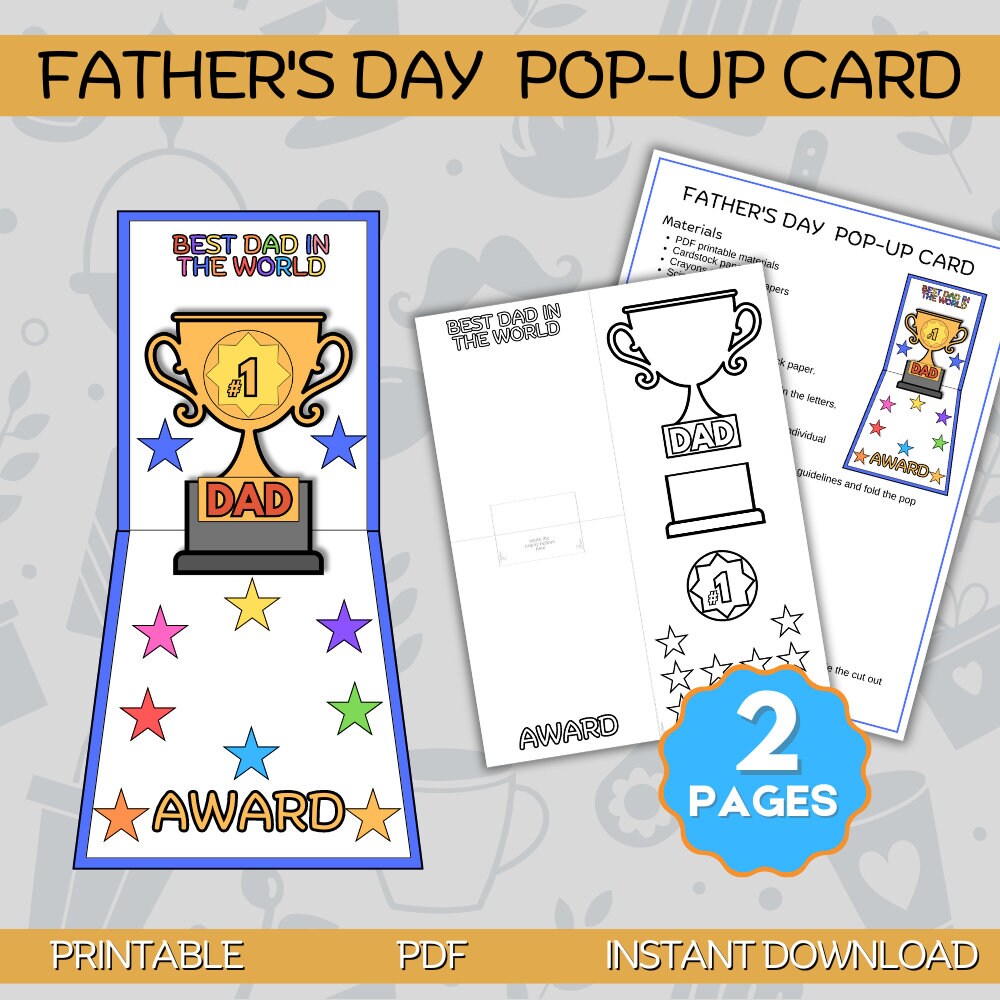 Father's Day Pop up Card - Instant Download - Etsy