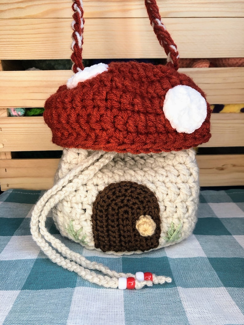 Customizable Mushroom Drawstring Bag; Crocheted Fairy House Crossbody ...