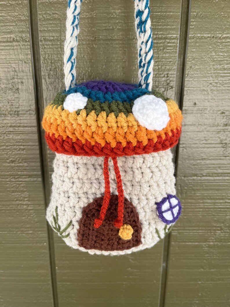 Customizable Mushroom Drawstring Bag; Crocheted Fairy House Crossbody ...