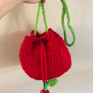 Cherry Bucket Bag; Crocheted Fruit Crossbody Bag; Handmade Cherry Purse ...