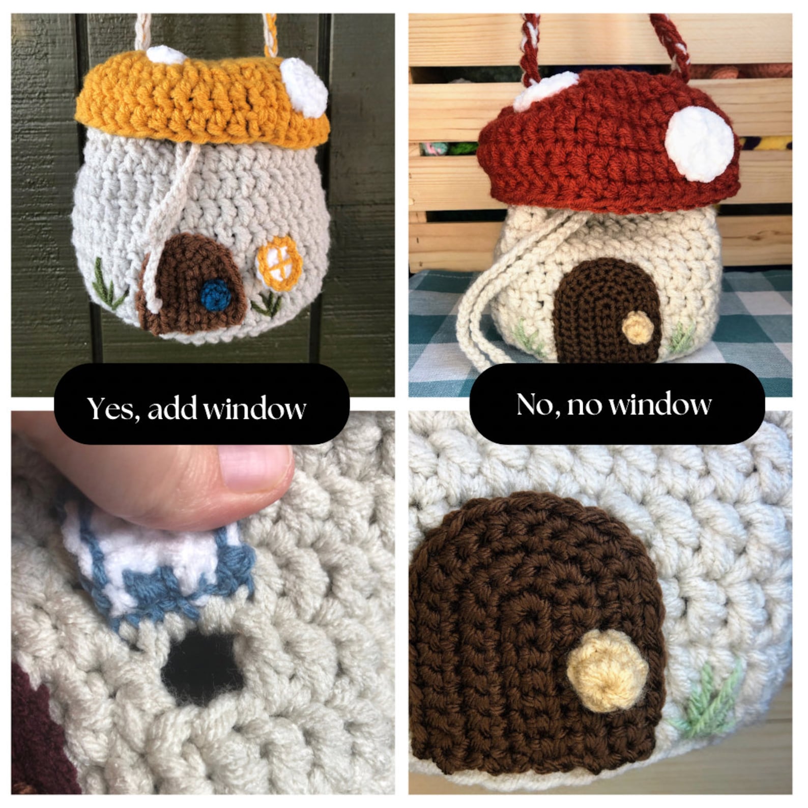 Customizable Mushroom Drawstring Bag; Crocheted Fairy House Crossbody ...