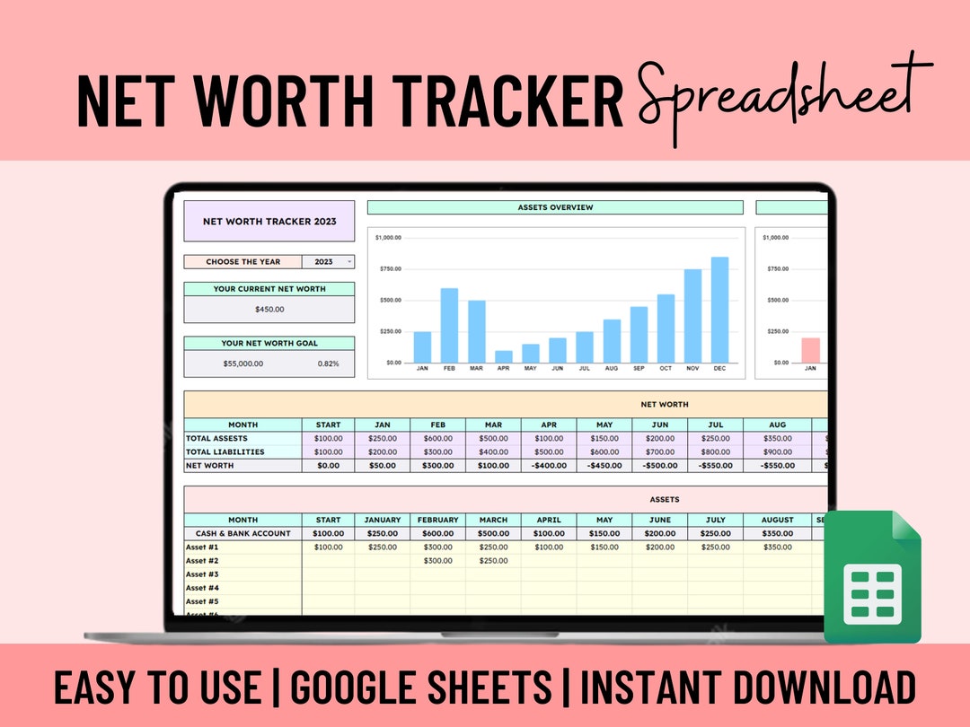 Net Worth Tracker Spreadsheet, Google Sheet, Net Worth Calculator ...