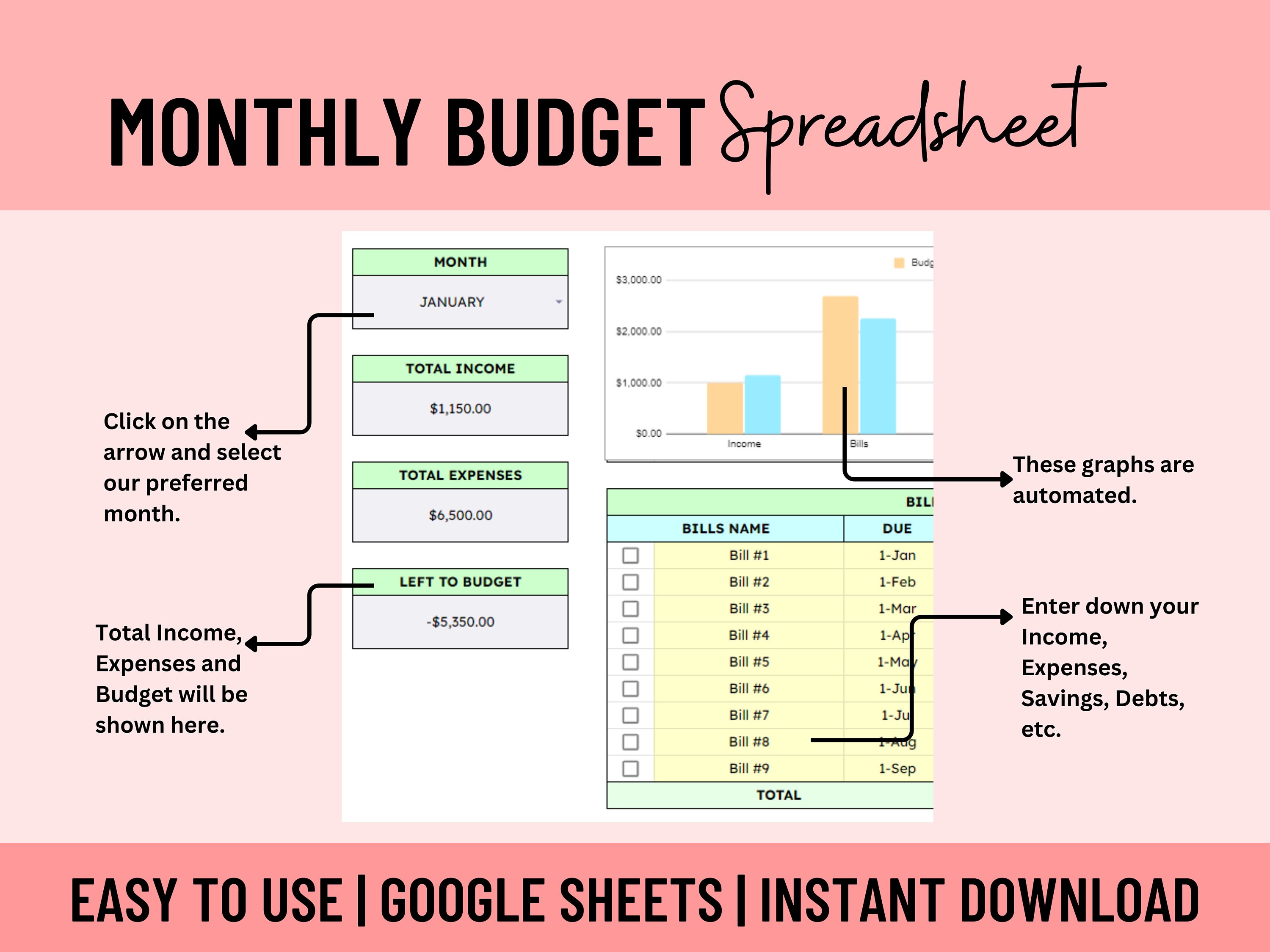 Monthly Budget Google Sheet, Budget Planner, Monthly Budget, Budget ...