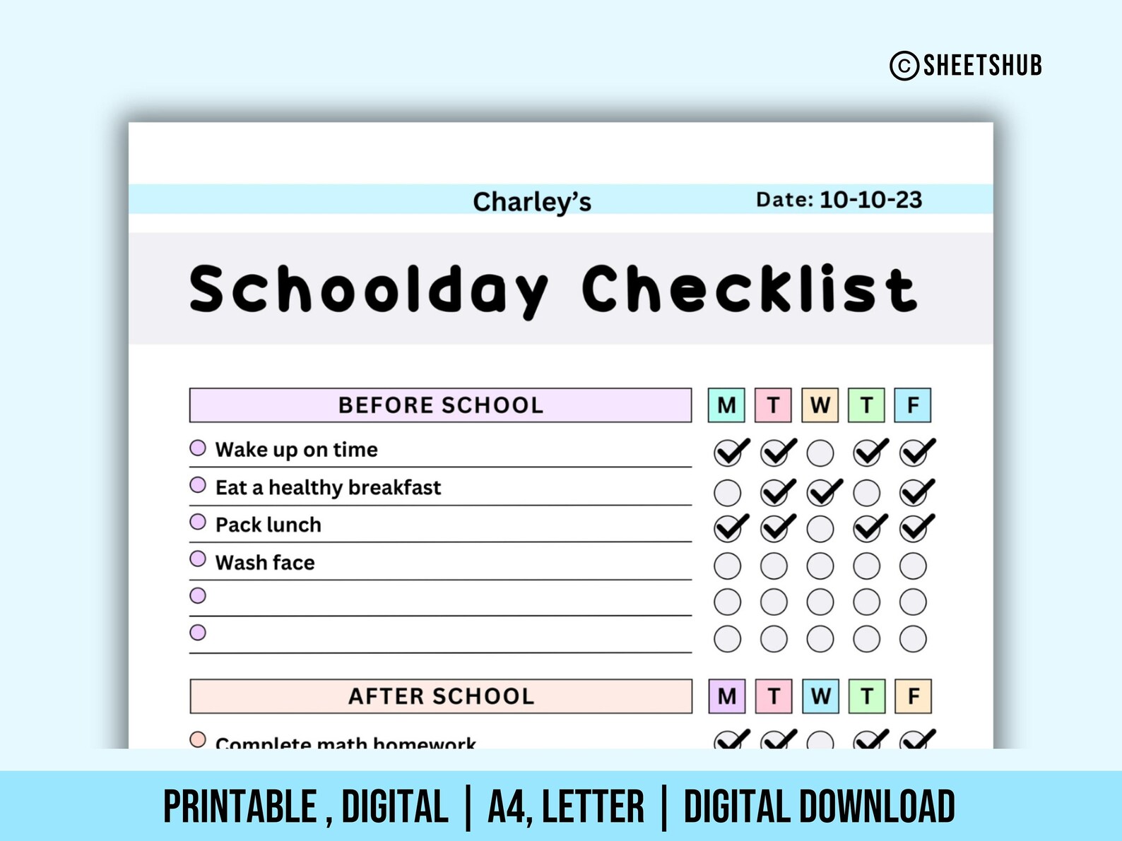 Printable Schoolday Checklist Schoolday Checklist for Kids - Etsy