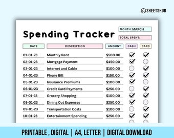 Spending Tracker Printable, Expense Tracker, Budget Template, Financial ...
