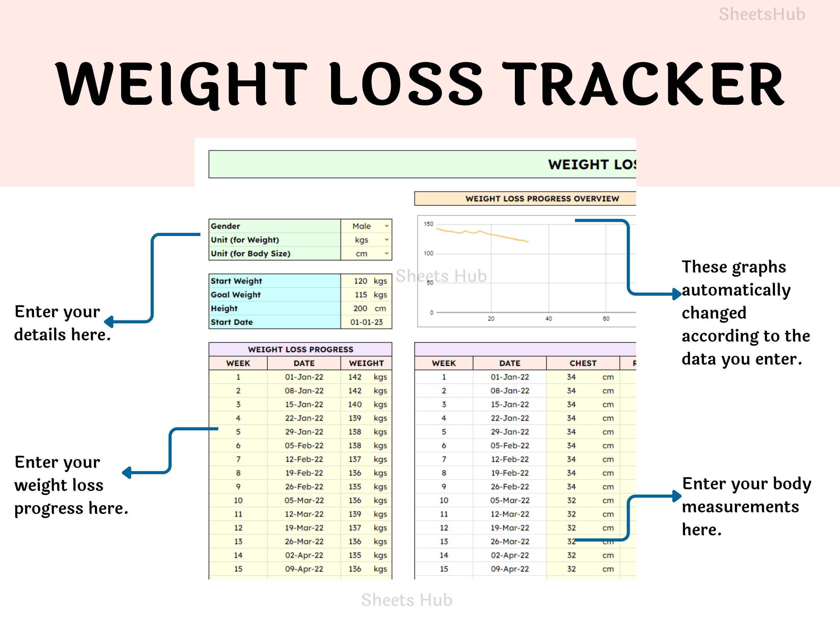 Weight Loss Google Sheet Template, Weight Tracker, Weight Tracker ...