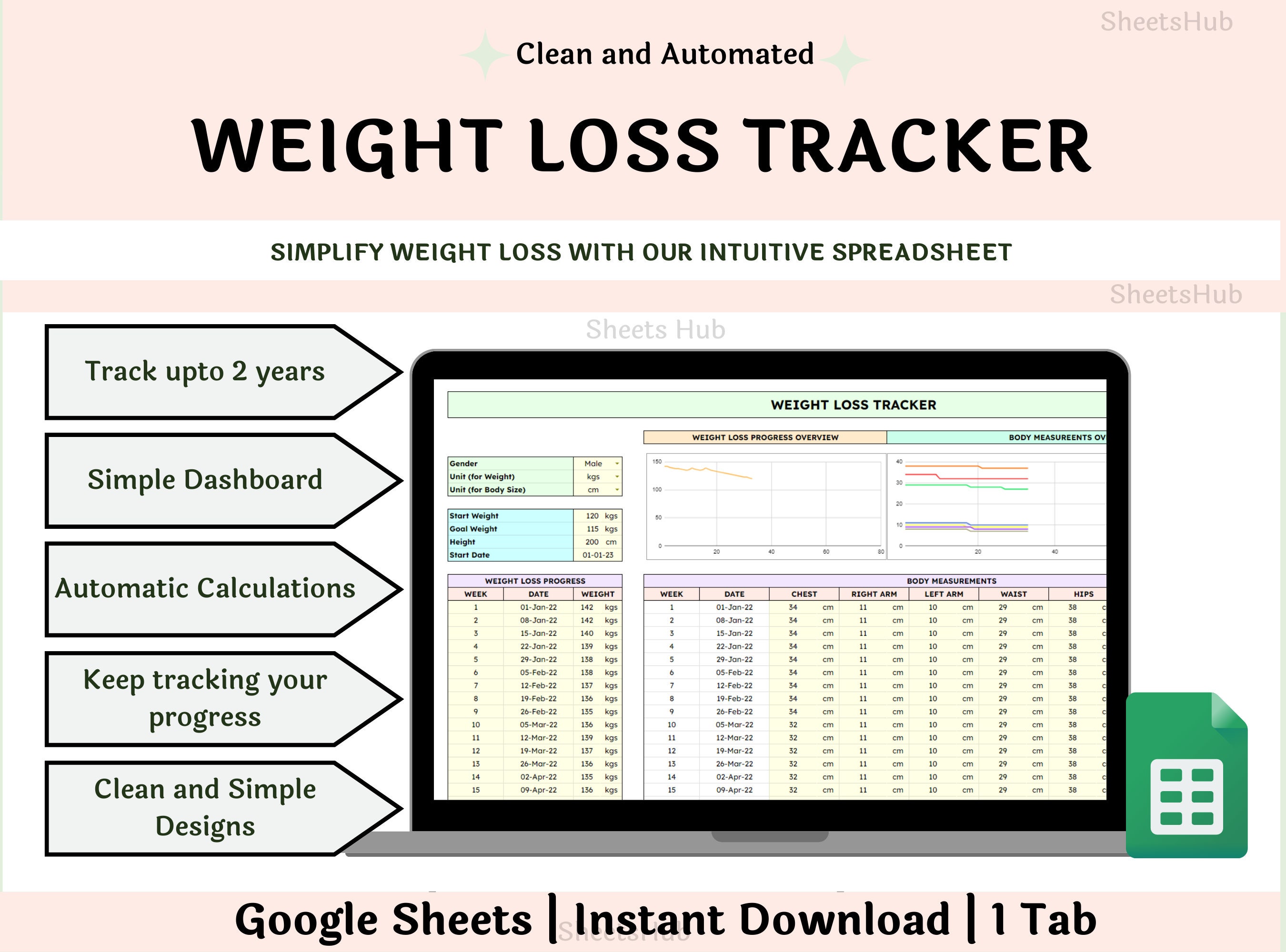 Weight Loss Google Sheet Template, Weight Tracker, Weight Tracker ...
