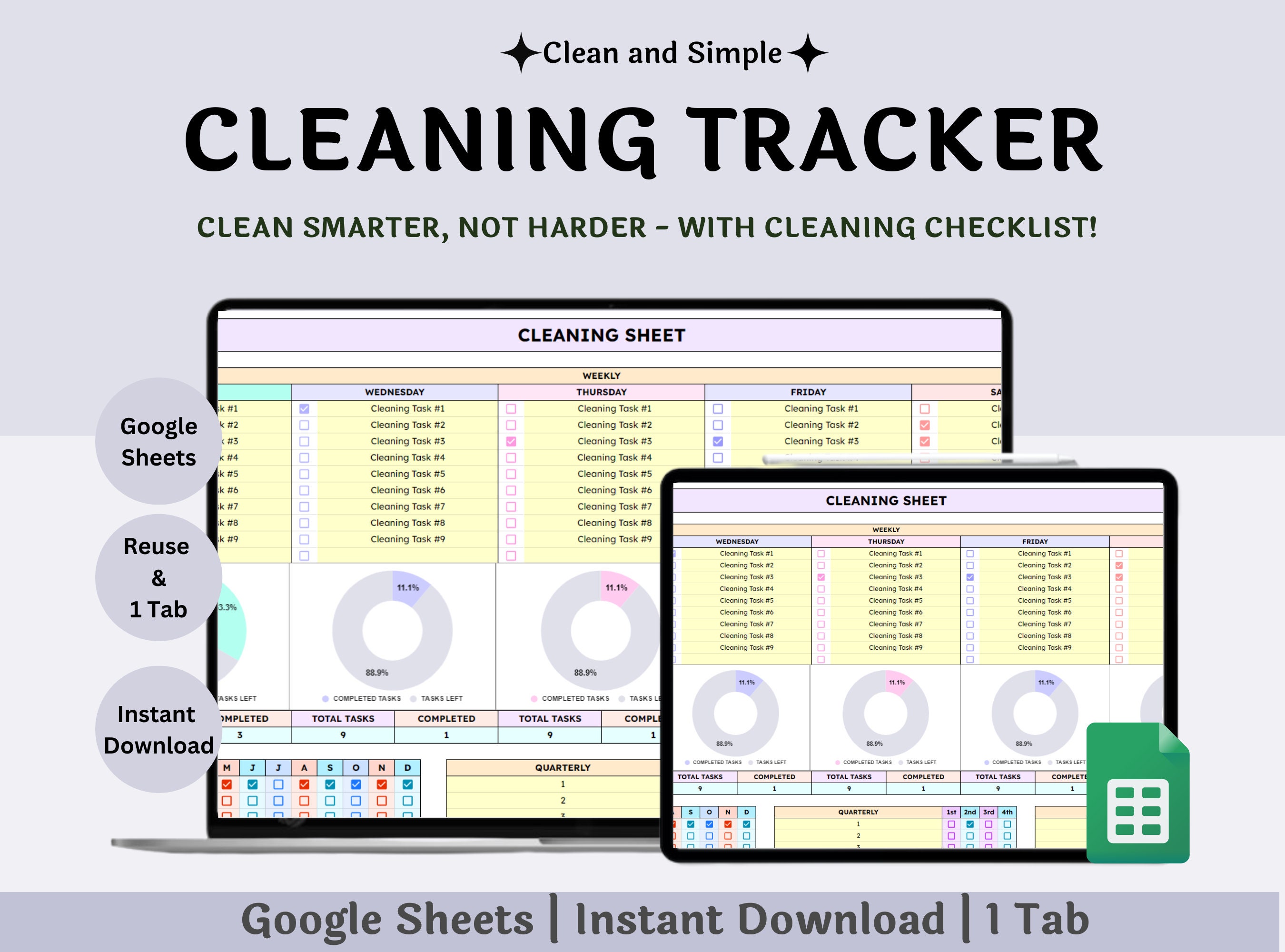 Cleaning Google Sheet, Cleaning Tracker Template, Weekly Cleaning ...