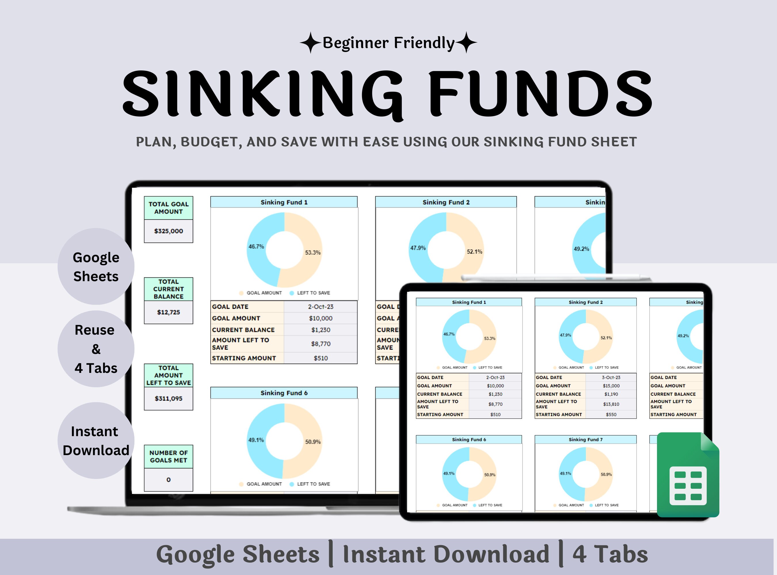 Sinking Funds Tracker Spreadsheet for Google Sheets, Savings Tracker ...