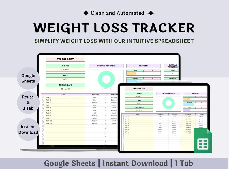 Weight Loss Tracker Google Sheet, Weight Tracker, Weight Loss & Fitness ...