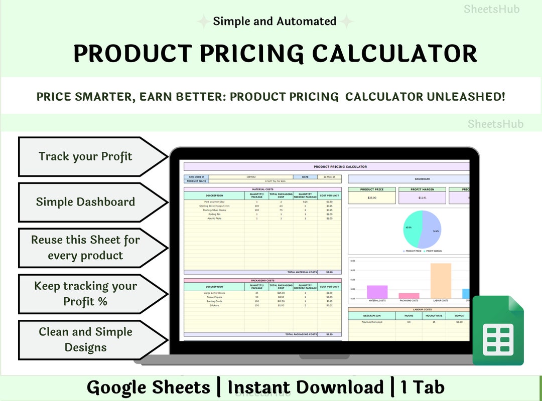 Product Pricing Calculator, Pricing Template, Business Spreadsheet, BEP ...