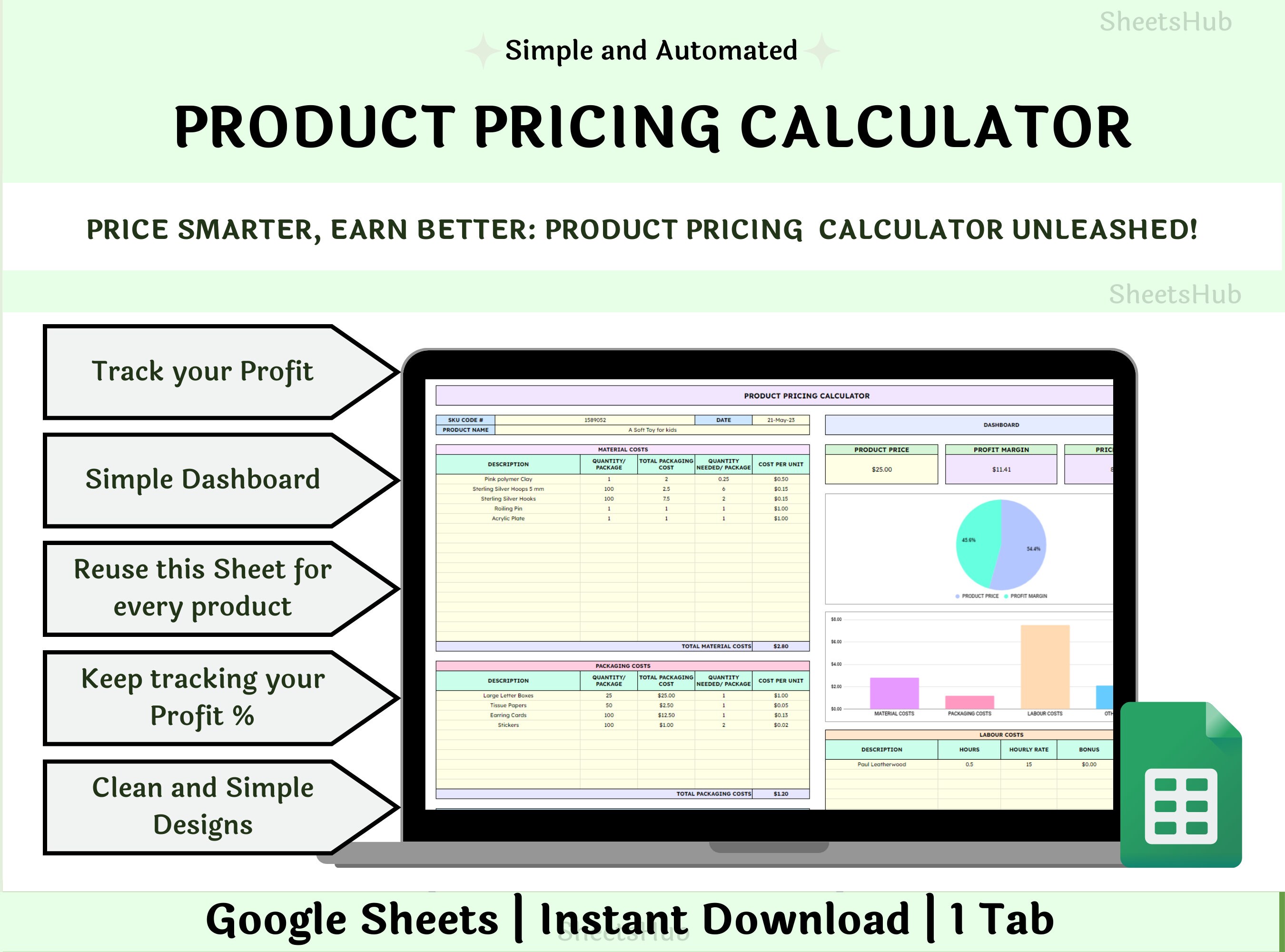 Product Pricing Calculator, Pricing Template, Business Spreadsheet, BEP ...