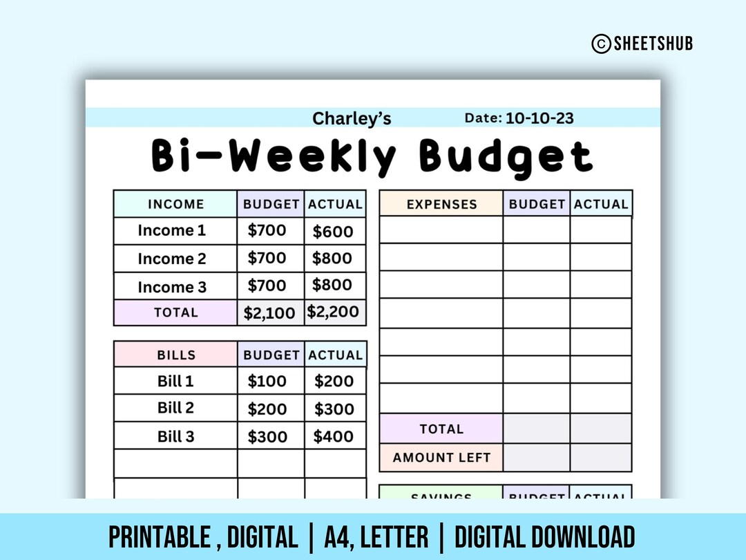 Bi-weekly Budget Planner Printable | Budget by Paycheck | Budget ...