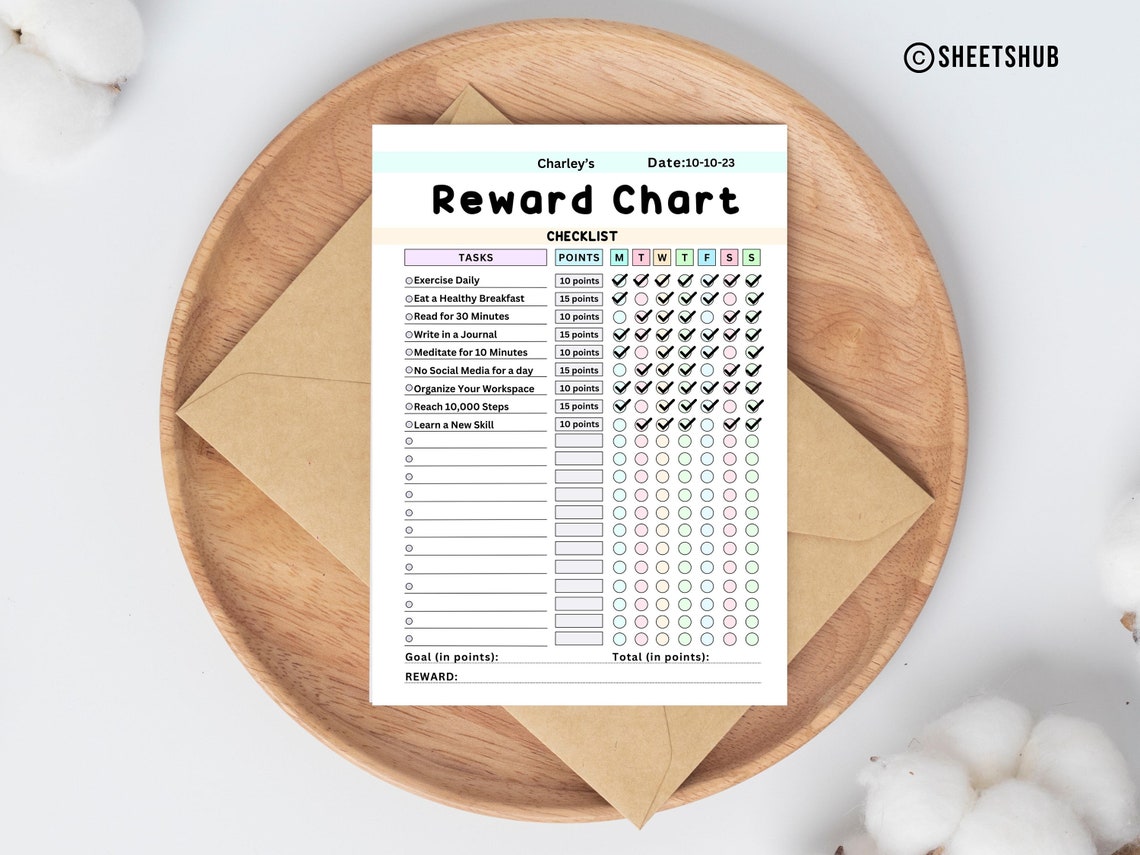 Printable Reward Chart Checklist | Reward Chart Printable | Colorful ...