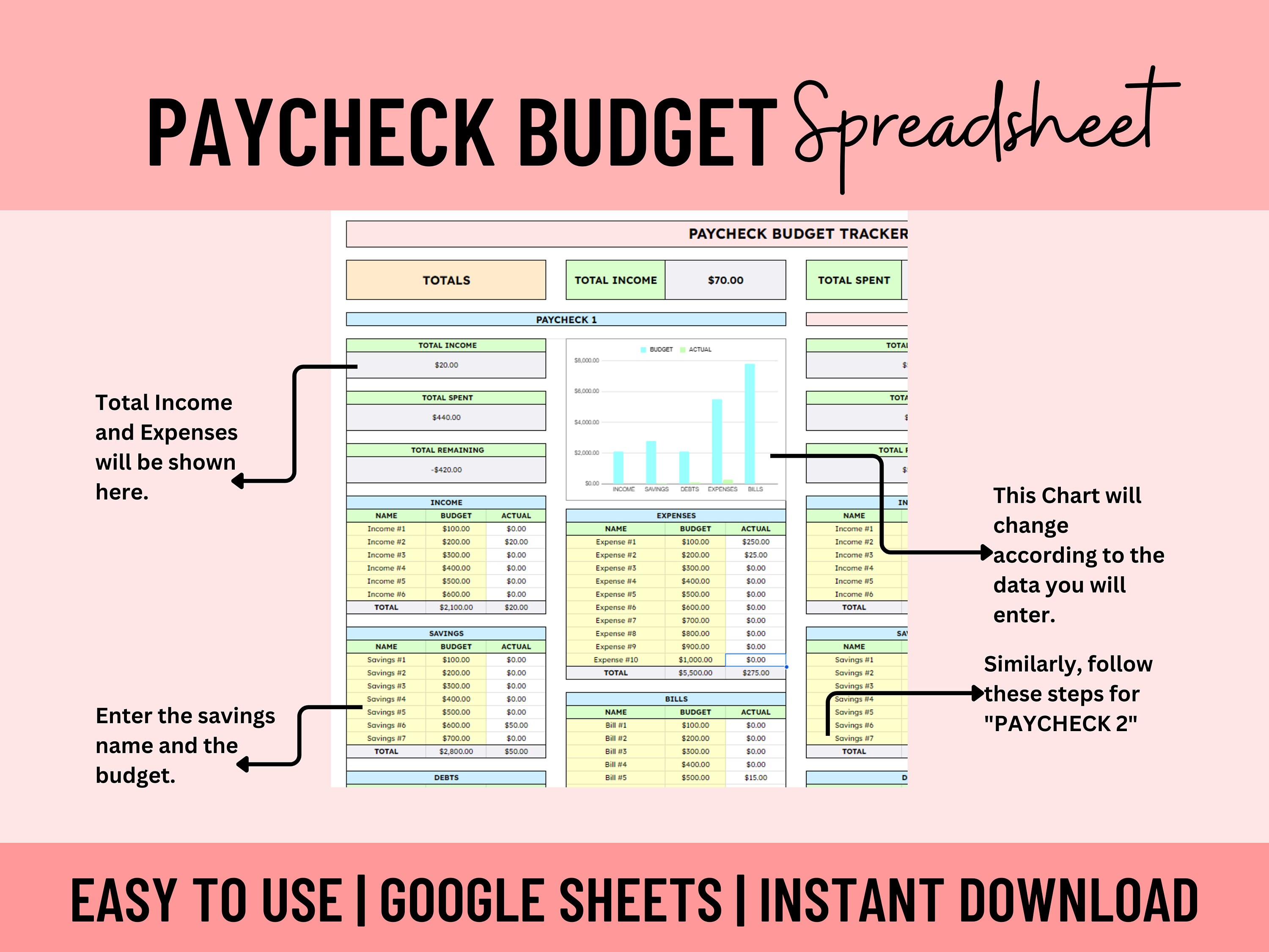 Paycheck Budget Google Sheet, Budget by Paycheck, Ultimate Paycheck ...