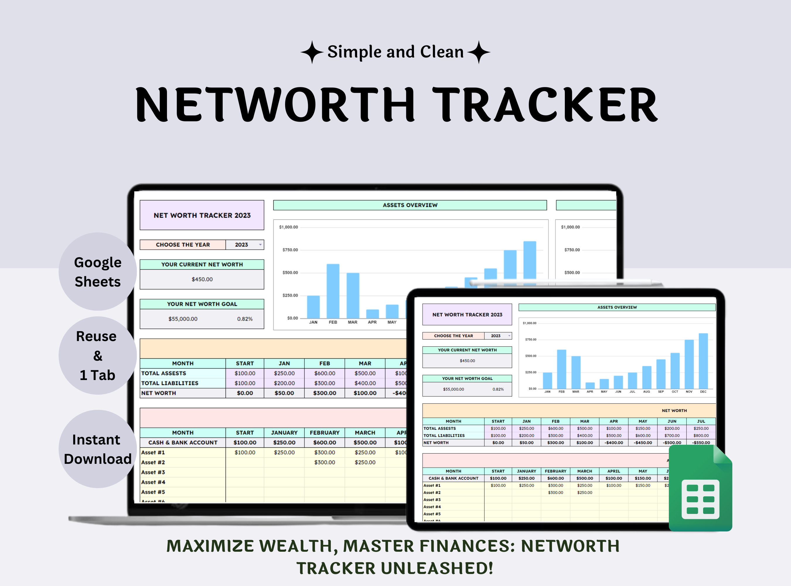 Net Worth Tracker Spreadsheet for Google Sheets, Net Worth Calculator ...