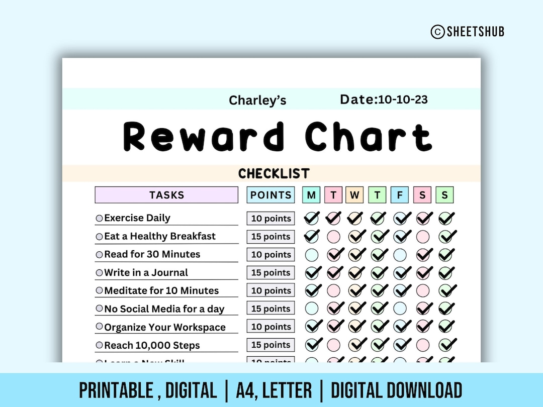 Printable Reward Chart Checklist | Reward Chart Printable | Colorful ...