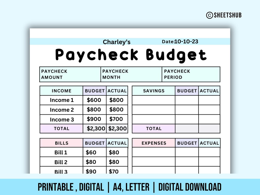 Paycheck Budget Printable | Digital Paycheck Budget | Paycheck Budget ...