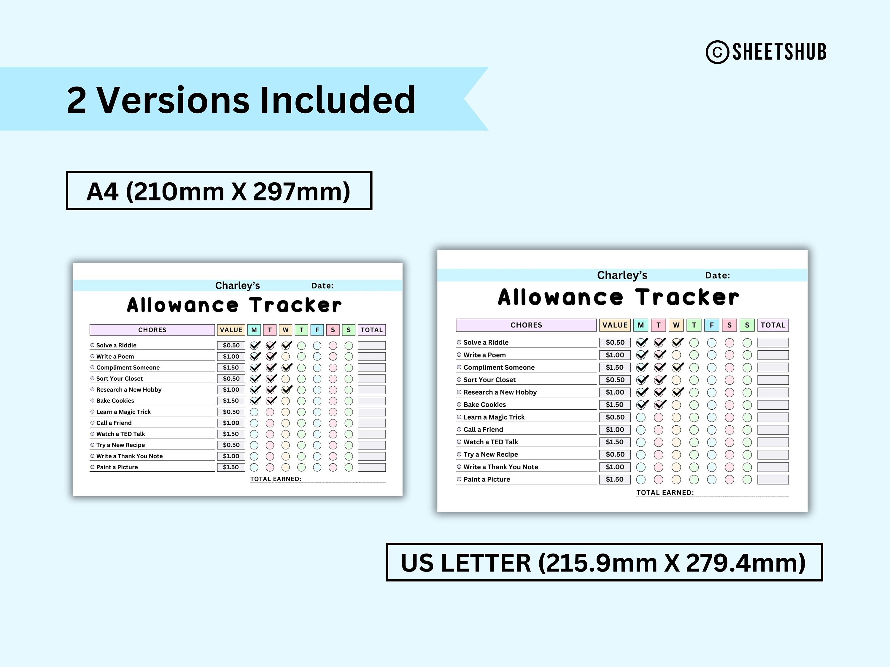 Printable Allowance Tracker Kids | Printable Allowance Chore Chart ...