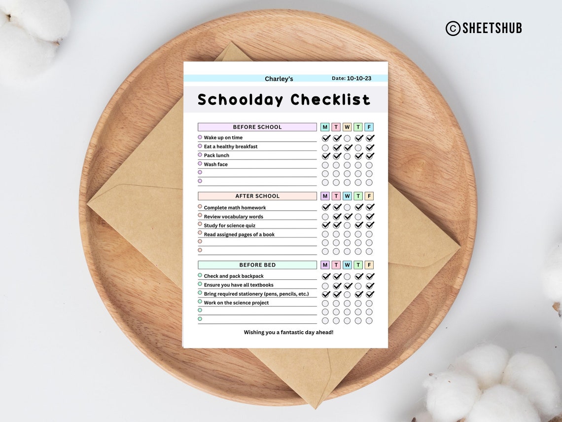 Printable Schoolday Checklist Schoolday Checklist for Kids - Etsy