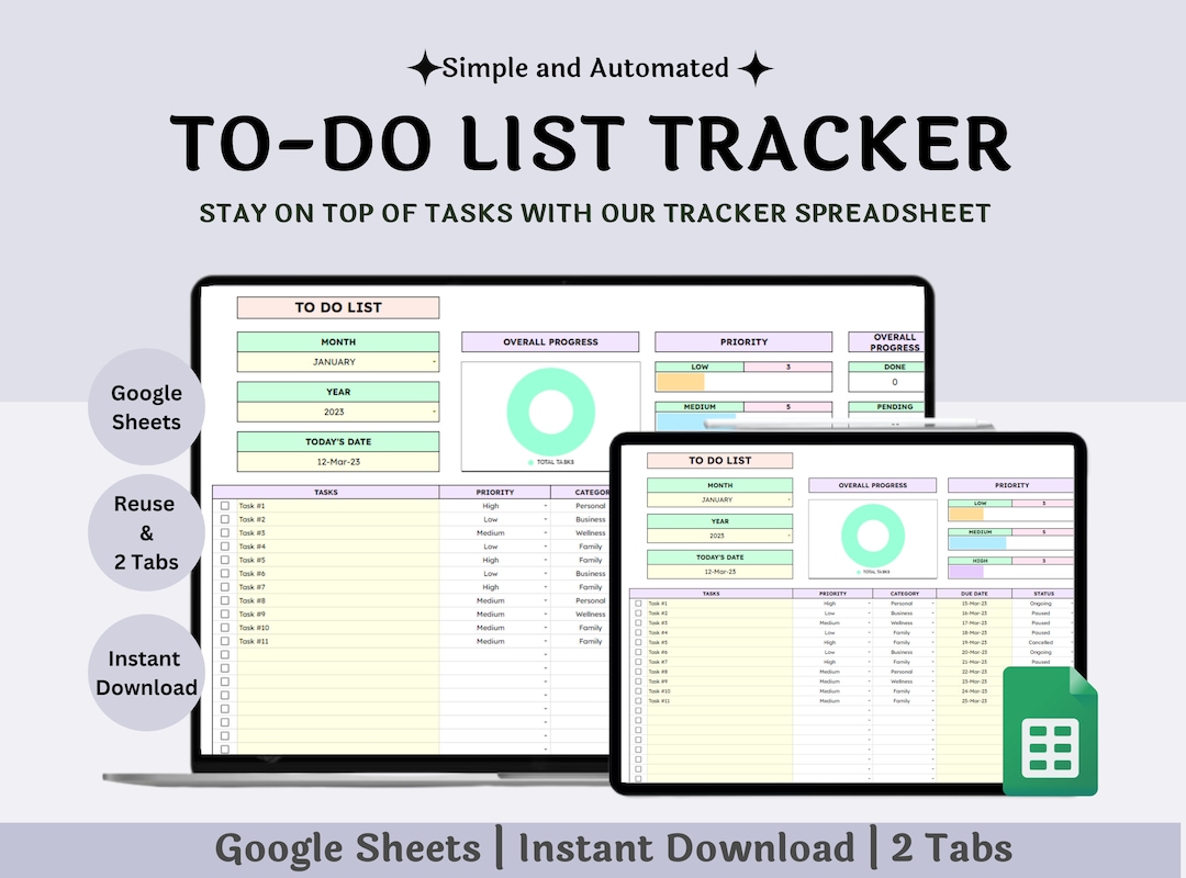 To Do List Tracker Google Sheet, Daily Planner, Task Tracker, to Do ...
