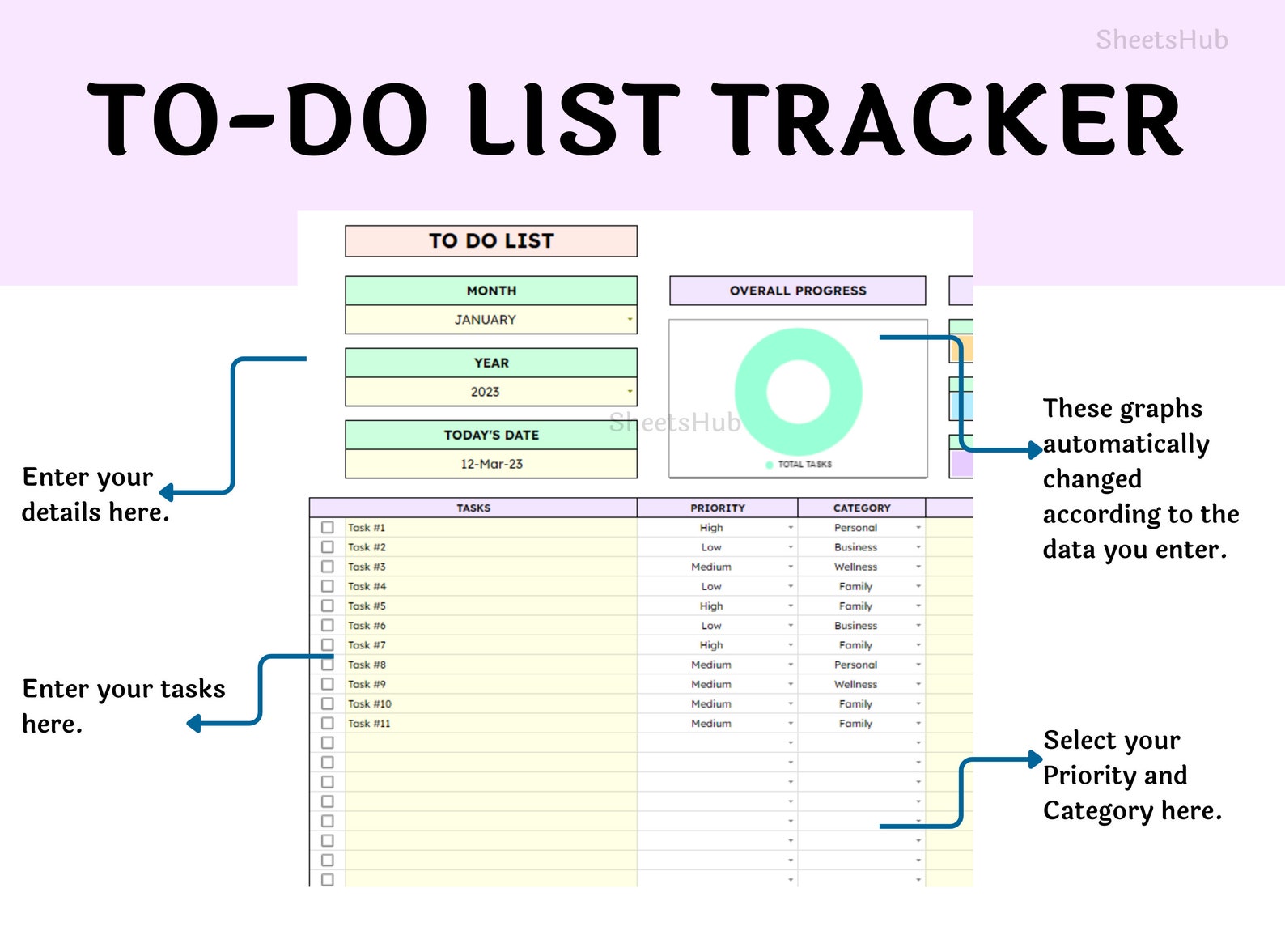 To Do List Template,to Do List Google Sheets Spreadsheet,digital Task ...