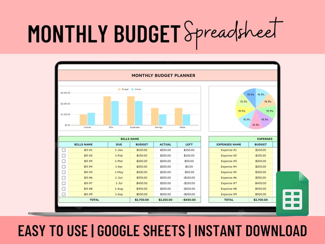 Monthly Budget Google Sheet, Budget Planner, Monthly Budget, Budget ...