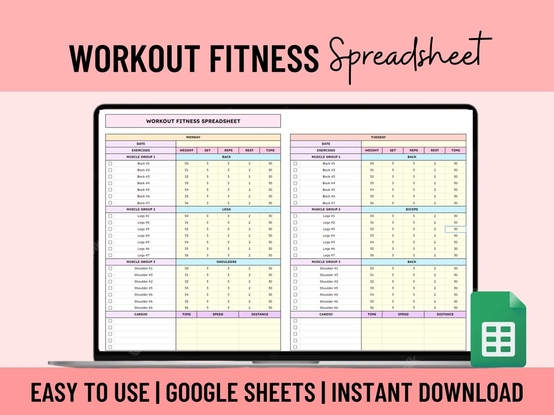 Workout Fitness Tracker Google Sheet, Fitness Tracker, Weekly Workout ...