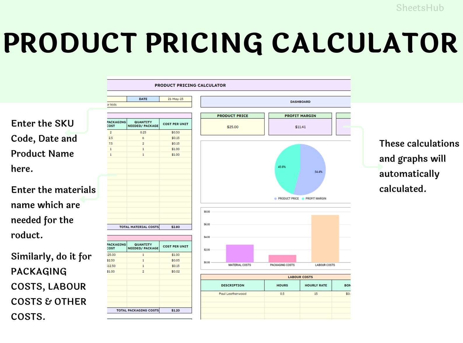 Product Pricing Calculator, Pricing Template, Business Spreadsheet, BEP ...