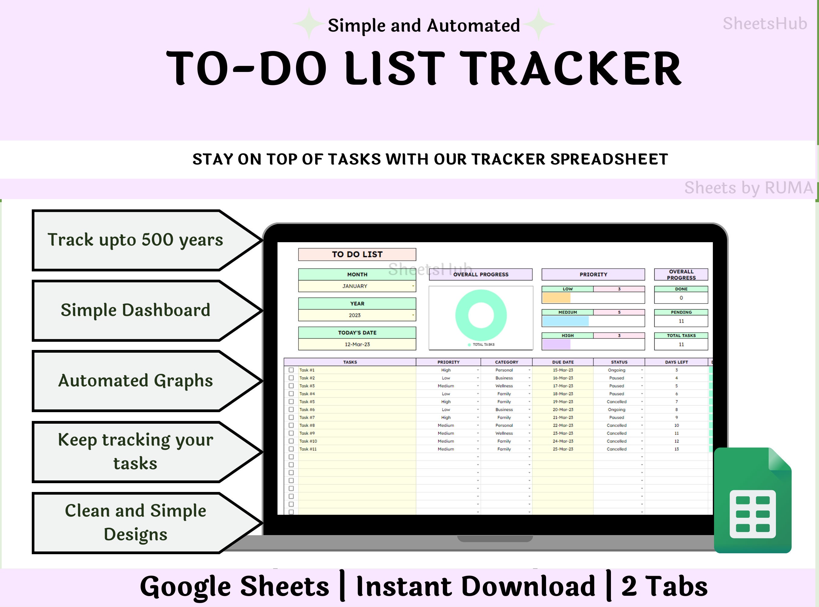 To Do List Template,to Do List Google Sheets Spreadsheet,digital Task ...