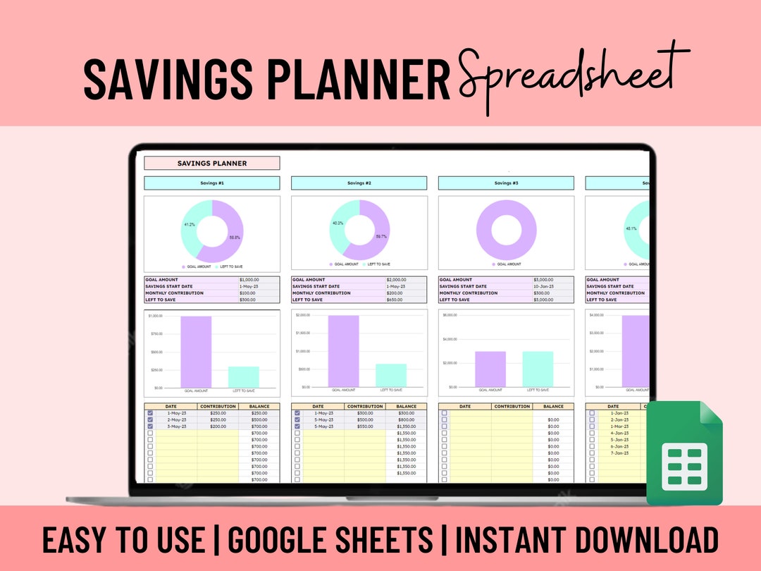 Digital Savings Planner Spreadsheet, Google Sheets, Savings Template ...