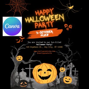 Editable Halloween Invitation Party Canva 5 Templates. Easy to Edit in ...