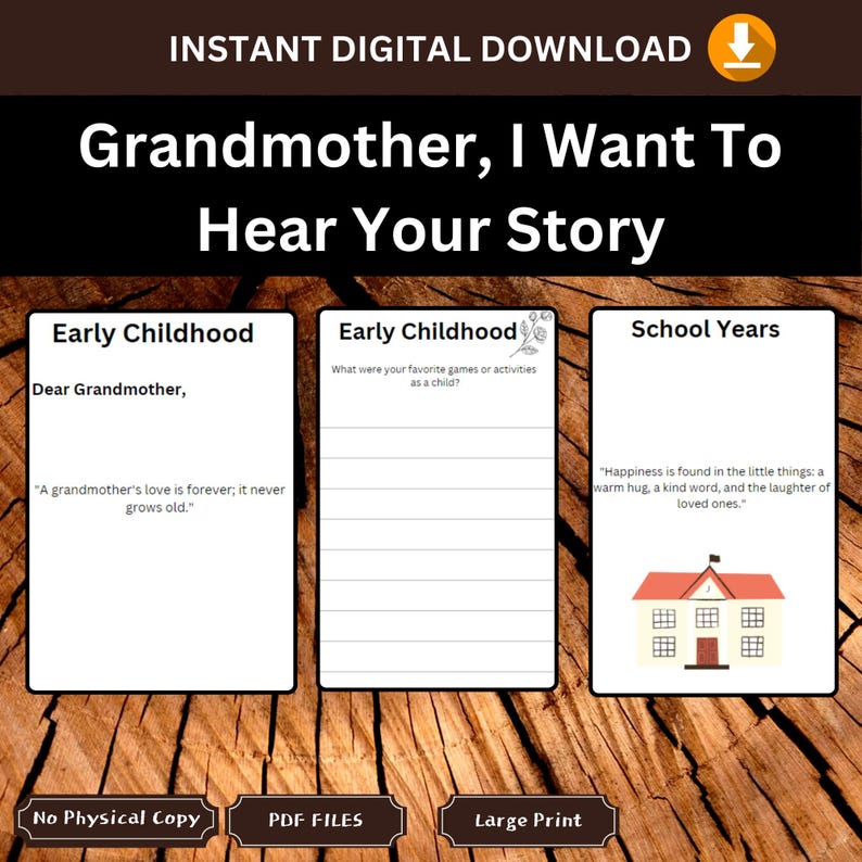 Grandmother, Printable Keepsake Book to Record Her Life | Grandma ...