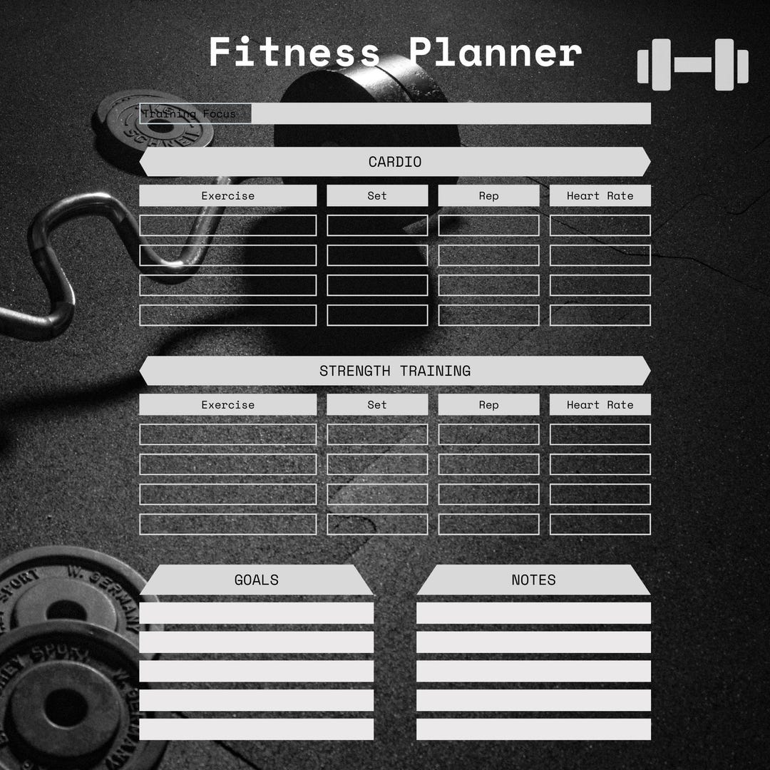 Daily Fitness Planner: Cardio, Strength Training, Goals (PDF Download ...