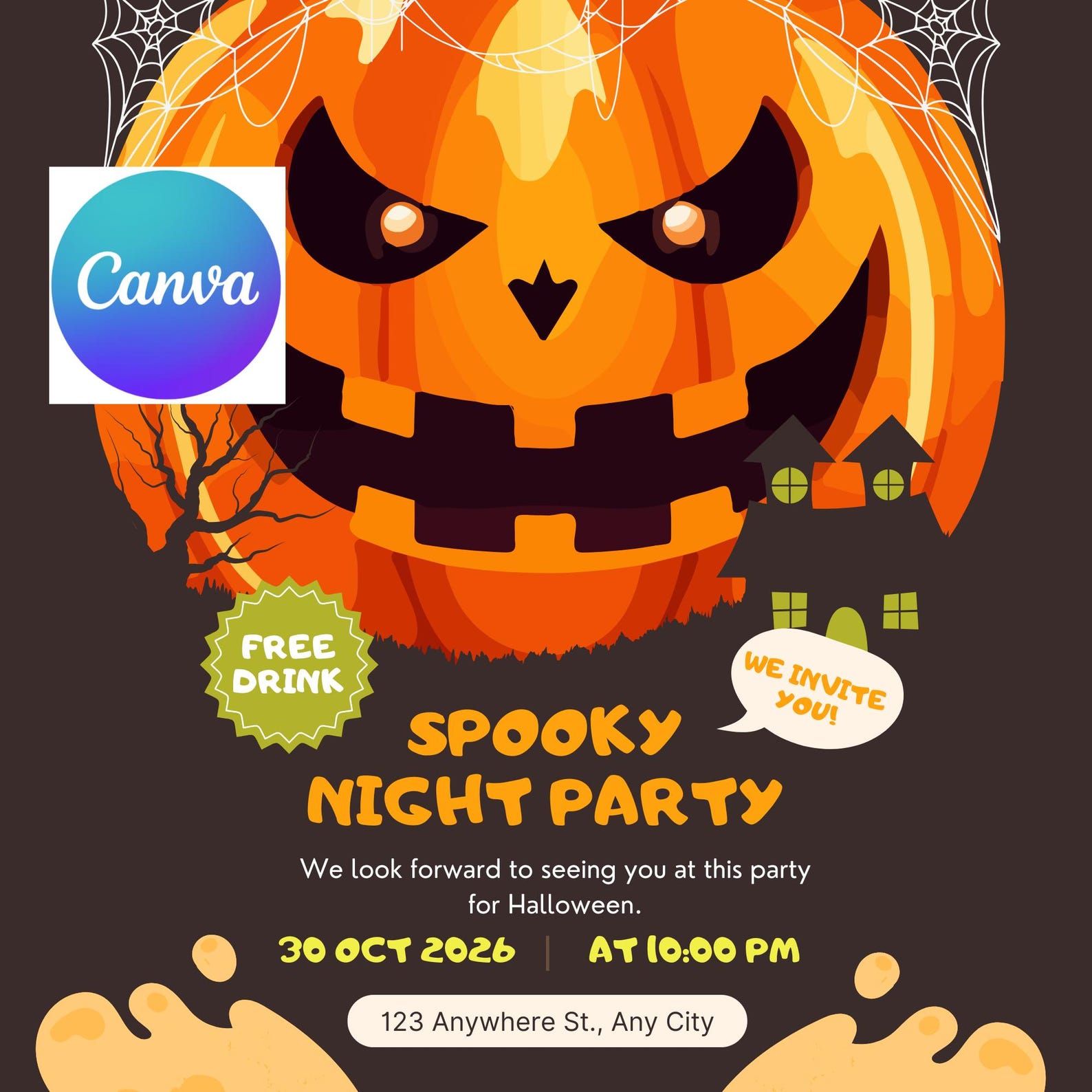 Editable Halloween Invitation Party Canva 5 Templates. Easy to Edit in ...