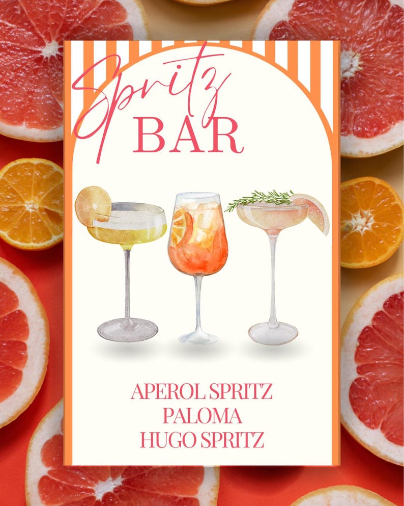 Editable Aperol Spritz Bridal Shower Bar Sign – Cocktail Menu Sign ...