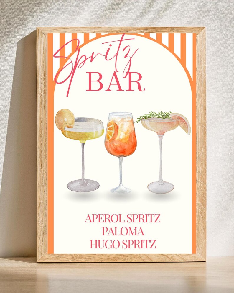 Editable Aperol Spritz Bridal Shower Bar Sign – Cocktail Menu Sign ...