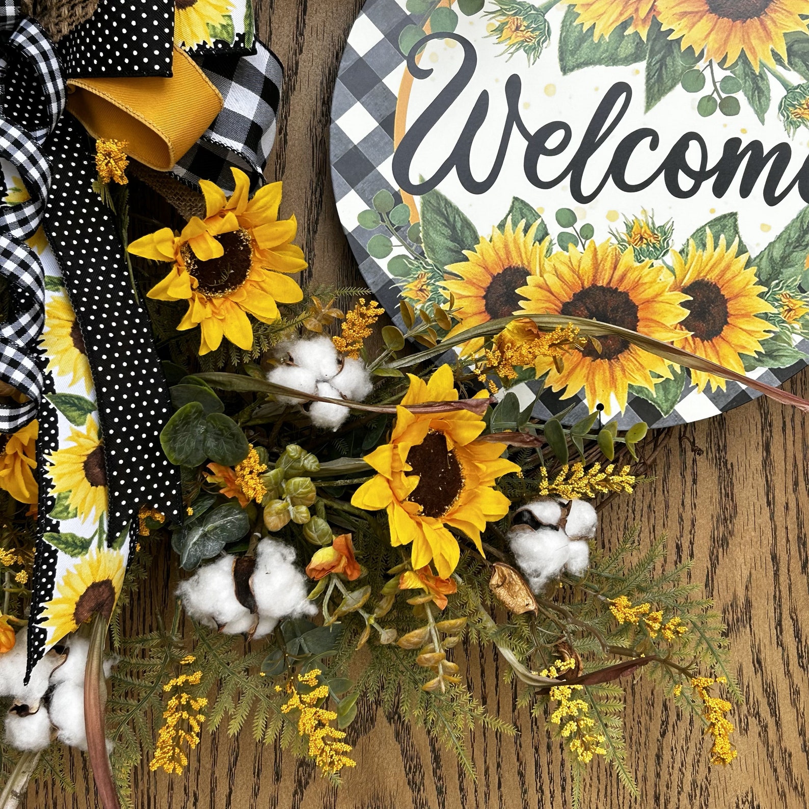 Modern Farmhouse Buffalo Sunflower Wreath, Buffalo Plaid Sunflower ...