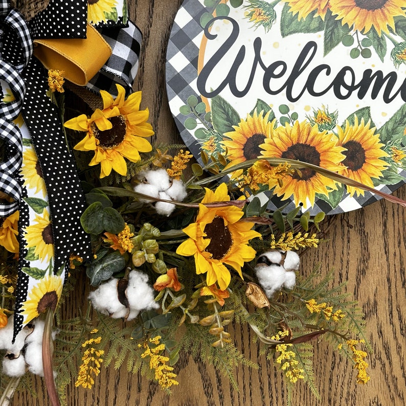 Modern Farmhouse Buffalo Sunflower Wreath, Buffalo Plaid Sunflower ...