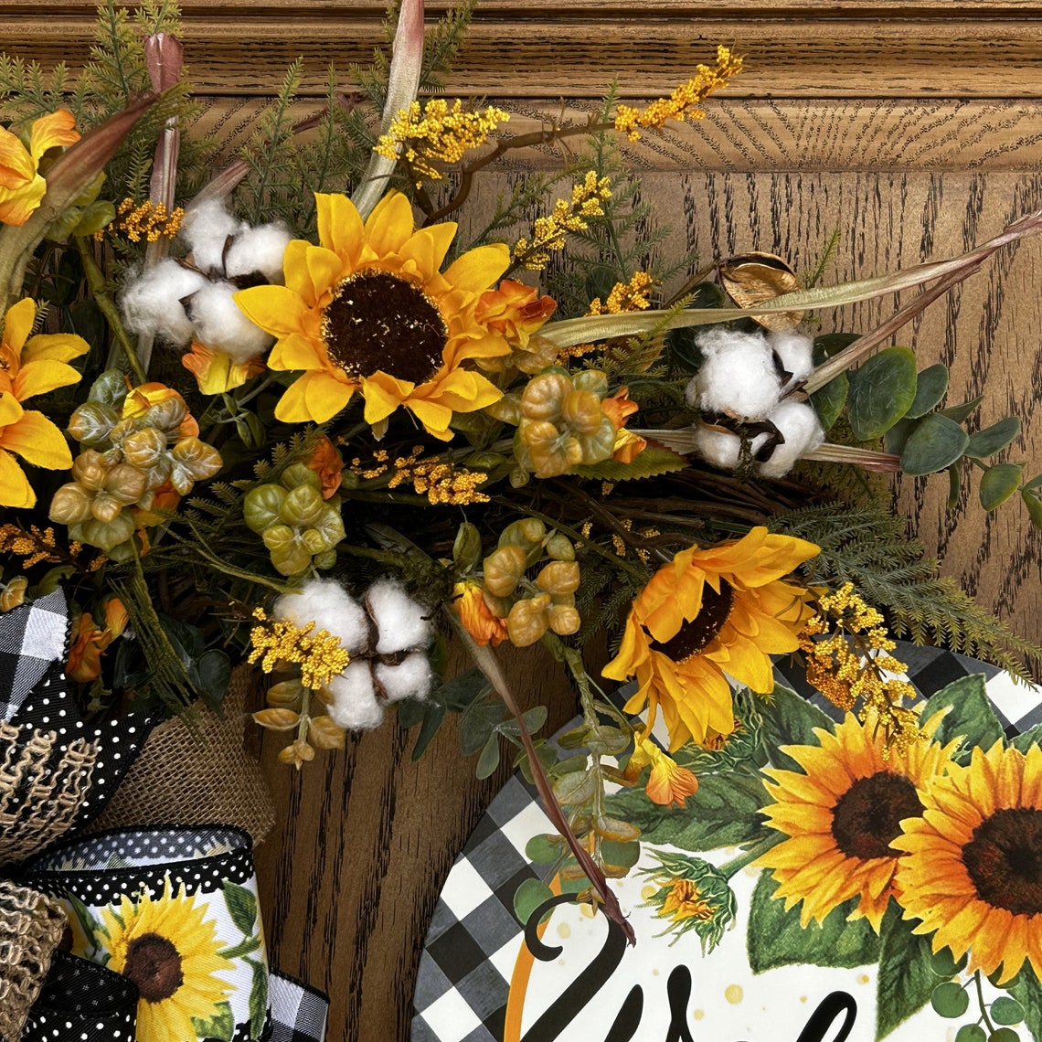 Modern Farmhouse Buffalo Sunflower Wreath, Buffalo Plaid Sunflower ...