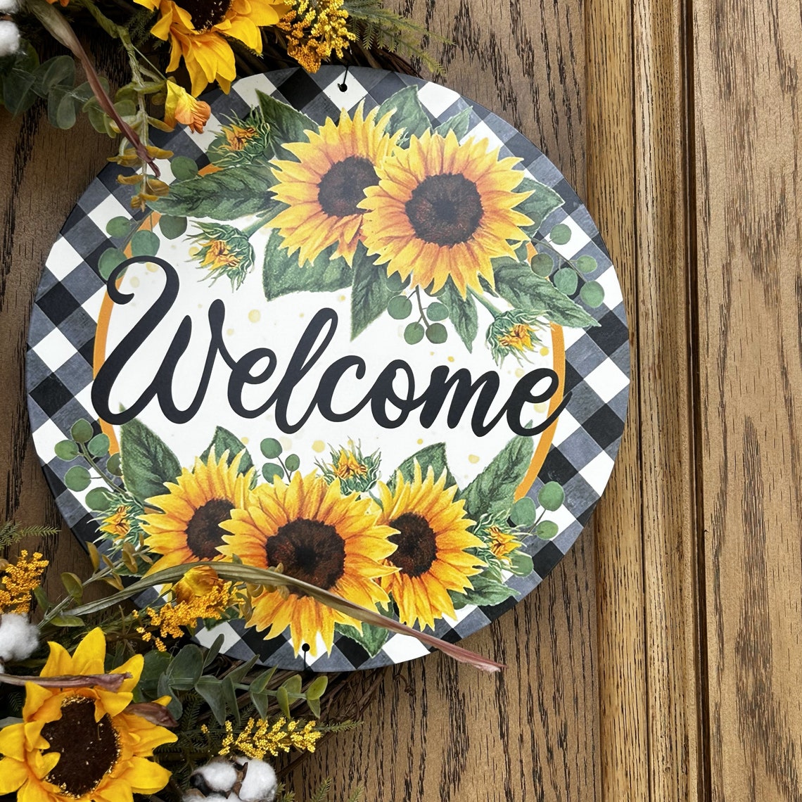 Modern Farmhouse Buffalo Sunflower Wreath, Buffalo Plaid Sunflower ...