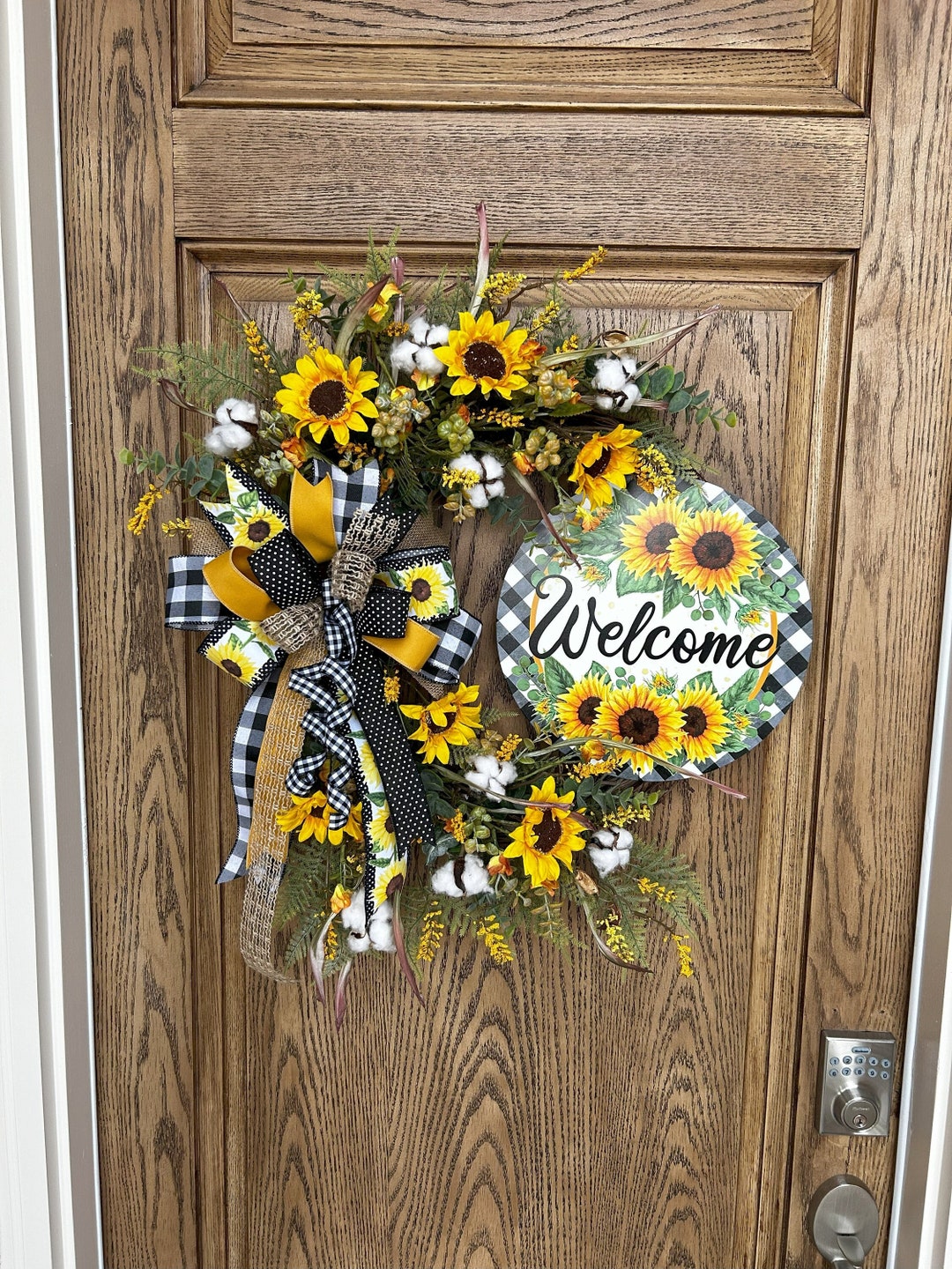 Modern Farmhouse Buffalo Sunflower Wreath, Buffalo Plaid Sunflower ...